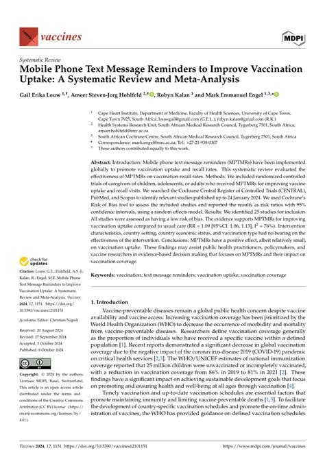 Pdf Mobile Phone Text Message Reminders To Improve Vaccination Uptake A Systematic Review And