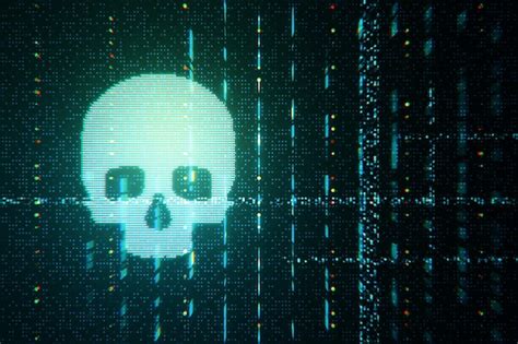 Premium Photo Abstract Glowing Digital Blue Glitch Skull Hologram On