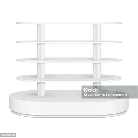 선반을 가진 슈퍼마켓 빈을 위한 둥근 바닥 전시 선반 3d 전면 보기 모의 템플릿 흰색 배경에 고립 된 그림 디자인을 위한 준비 제품 광고 벡터 Eps10 3차원 형태에