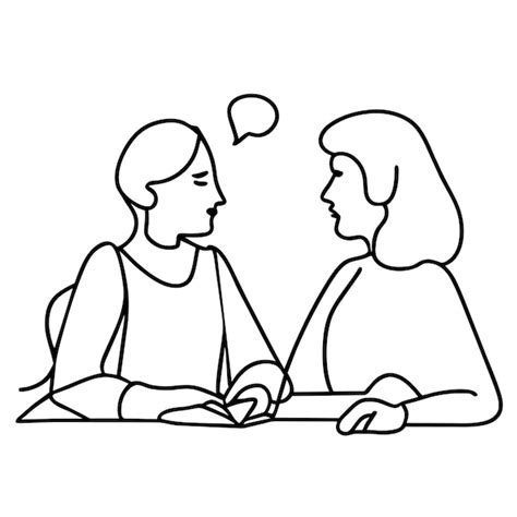 Un Dibujo En Blanco Y Negro De Un Hombre Y Una Mujer Hablando Entre Sí