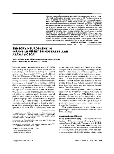 Pdf Sensory Neuropathy In Infantile Onset Spinocerebellar Ataxia