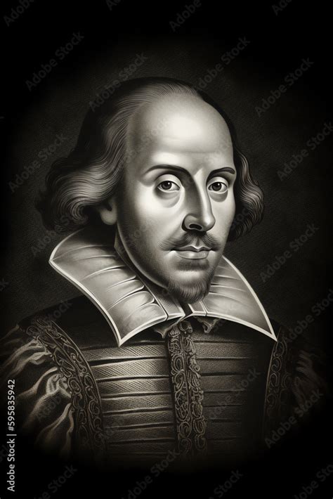 William Shakespeare Engraved Portrait Of The Famous English Elizabethan Playwright And Bard From