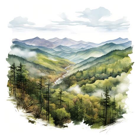 Great Smoky Mountains National Park Watercolor Sketch Art Etsy