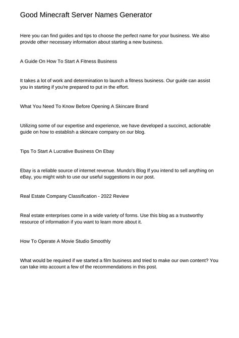 Good Minecraft Server Names Generatormpgig Pdf Pdf Docdroid