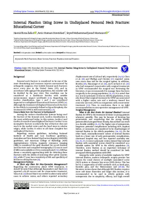 Pdf Internal Fixation Using Screw In Undisplaced Femoral Neck