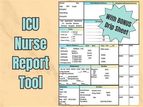 Icu Nurse Report Sheet Icu Brain Sheet Report Tool Detailed Organized