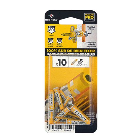 10 Chevilles Et Vis Couleur Red Head Ø5 X L30 Mm Leroy Merlin