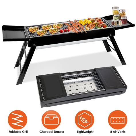 Teqhome Small Barbecue Grill 12 Charcoal Folding Bbq Grill With Shelf