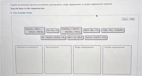 Solved Classify The Following Reactions As Synthesis