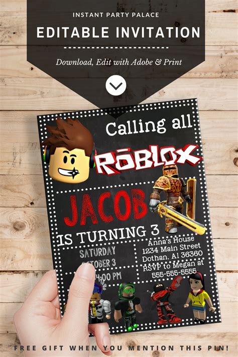 Pin By Margaret Scahill On Roblox Party Invite Template Birthday