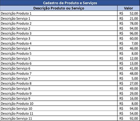 Planilha De Orçamento De Produtos E Serviços Em Excel Libre