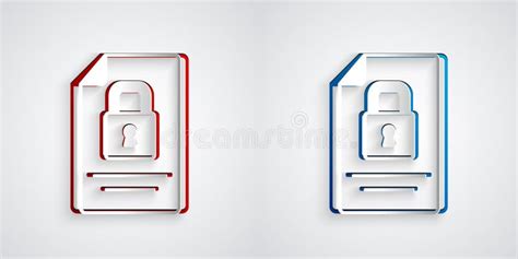 Paper Cut Document And Lock Icon Isolated On Grey Background File