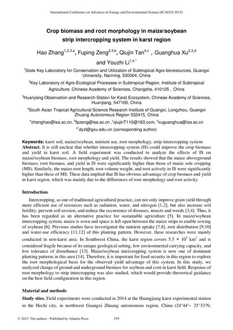 Pdf Crop Biomass And Root Morphology In Maize Soybean Strip Intercropping System In Karst Region