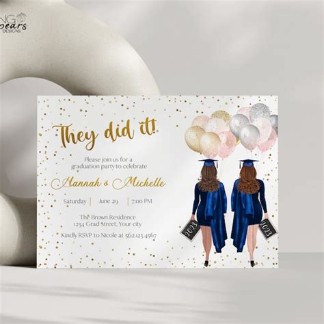 Twin Girls Graduation Party Invitation Etsy