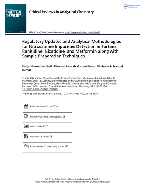 Regulatory Updates And Analytical Methodologies For Nitrosamine Impurities Detection In Sartans