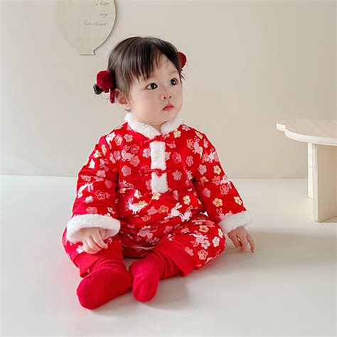 婴儿衣服秋冬加绒过年服宝宝唐装国风抓周新生儿衣服喜庆周岁礼服 阿里巴巴