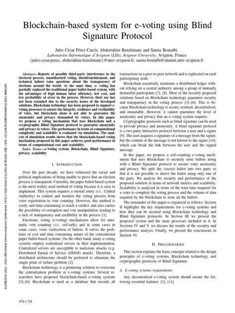 Blockchain Based System For E Voting Using Blind Signature Protocol Pdf Electronic Voting