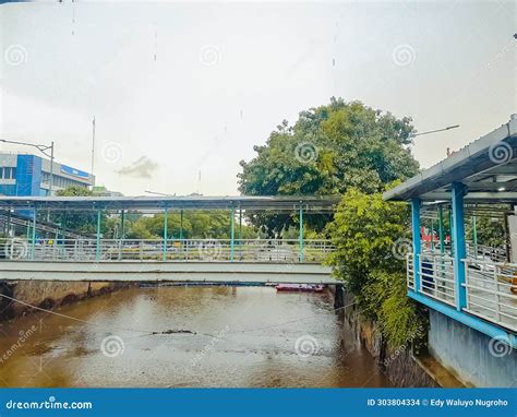 Pedestrian Bridge Over The Ciliwung River Editorial Stock Image Image