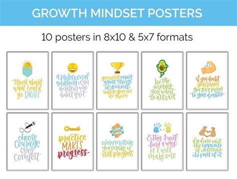10 Printable Posters Growth Mindset For Teachers And Classrooms 8x10