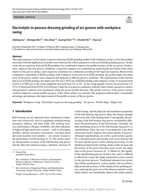 Electrolytic In Process Dressing Grinding Of Arc Groove With Workpiece