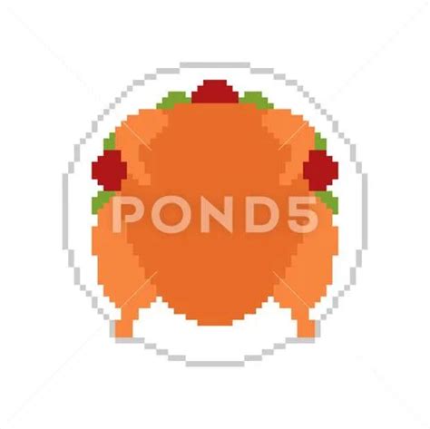 Roasted Turkey Pixel Art Pixelated Roast Vector Illustration Graphic