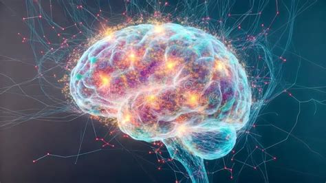 Glowing Brain with Neural Connections: Abstract Brain Art with Light Synapses, Representing ...