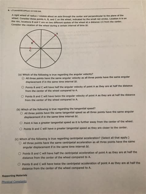 Solved A Rigid Wheel Of Radius R Rotates About An Axis Chegg