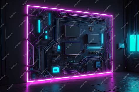 Premium Photo Neon Cyberpunk Circuitry Wall Mockup