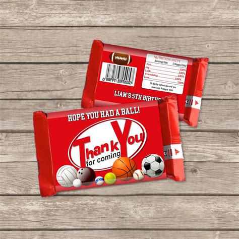 Digital Sport Candy Bar Label Football Wrapper Basketball Etsy