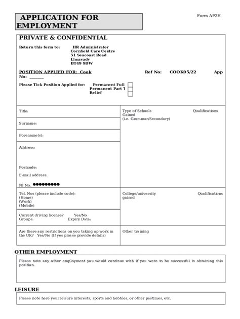 Ap2 Application For Employment Private Doc Template Pdffiller