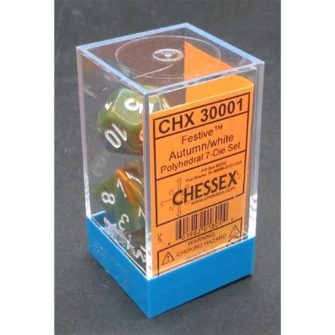 Polyhedral 7 Die Festive Lab Dice Chessex Dice Set Autumn With White