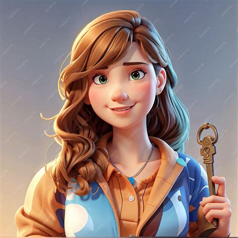 Premium Ai Image Young Woman Holding Key 3d Cartoon Character