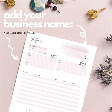Editable PDF Tax Invoice Printable Editable Professional Tax Invoice Pink Water Colour
