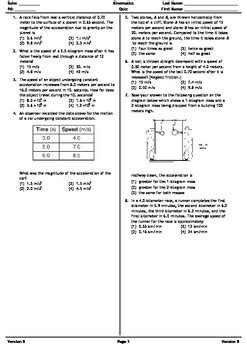 Kinematics Quiz Version B By Joshua Wickline Teachers Pay Teachers