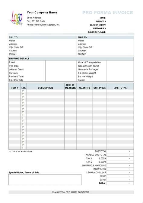 Free Proforma Invoice Template Download