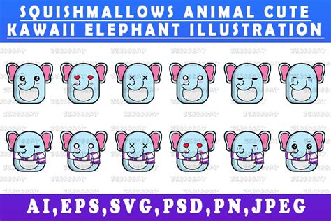 Cute Kawaii Elephant Illustration Clipar Graphic By Kawaiishop