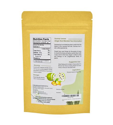 Soursop Leaves Ginger Root Blended Tea 36 Teabags 19oz X2 Double
