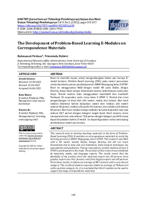 Pdf The Development Of Problem Based Learning E Modules On Correspondence Materials