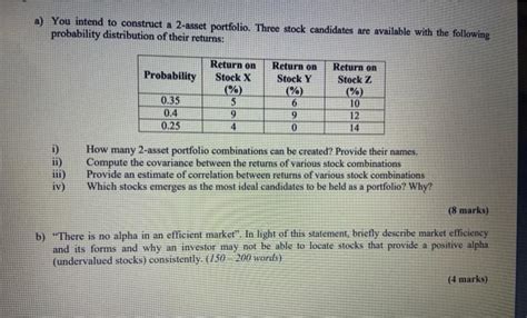 [solved] A You Intend To Construct A 2 Asset Port Solutioninn
