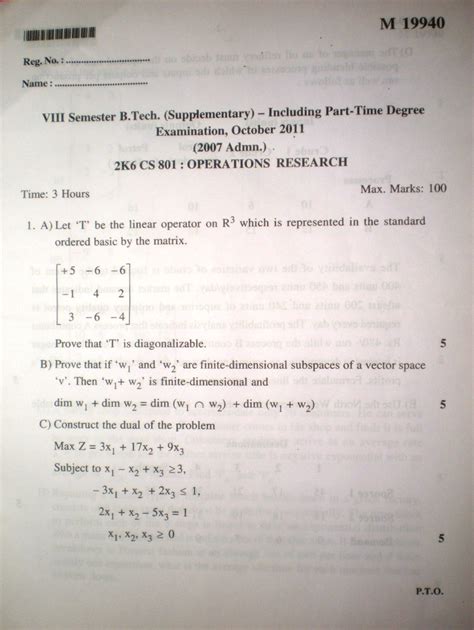 Operations Research Previous Question Paper 2011 ~ My B Tech 2k8cse