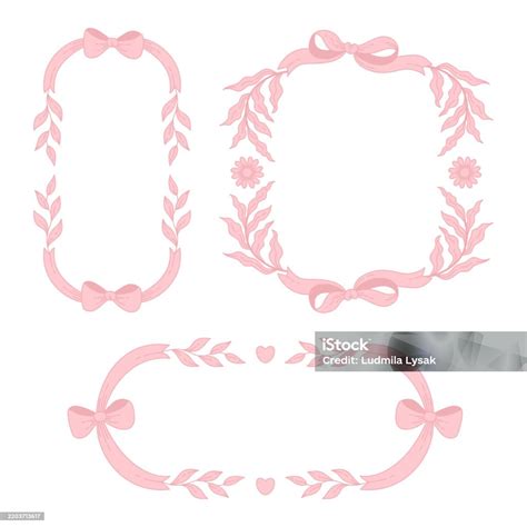 빈티지 코케트 프레임 리본 리본 식물 세트 로맨틱한 핑크 가리 분위기 벡터 일러스트 레이 션 결혼식 생일 파티 초대장을 위한 고립된 트렌디한 미적 템플릿 개체 그룹에 대한