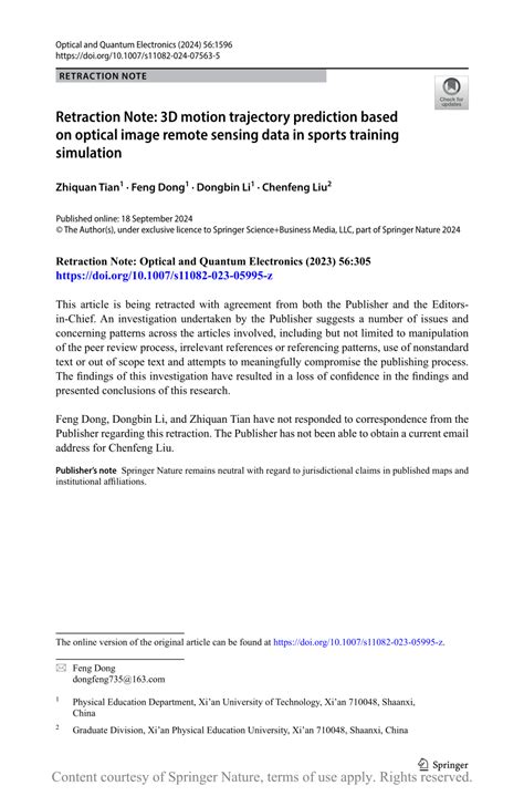 Retraction Note 3d Motion Trajectory Prediction Based On Optical Image