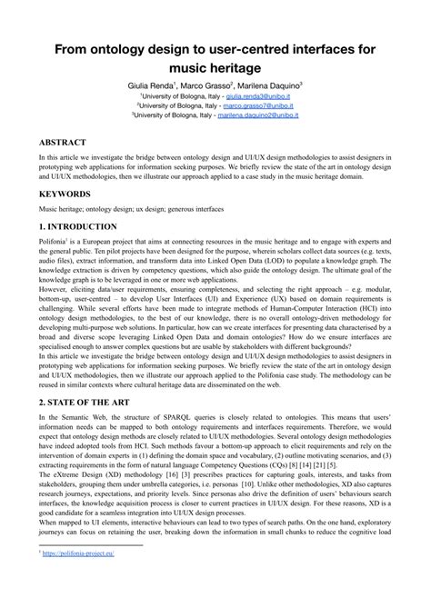 Pdf From Ontology Design To User Centred Interfaces For Music Heritage