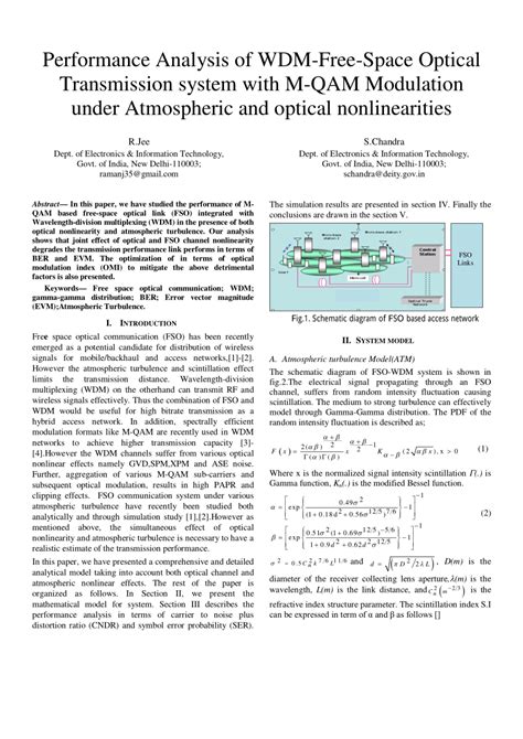Pdf Performance Analysis Of Wdm Free Space Optical Transmission System With M Qam Modulation