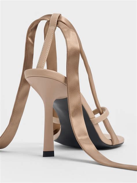 Nude Recycled Polyester Tie Around Heeled Thong Sandals Charles