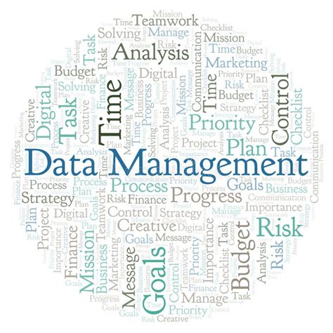 data management word cloud made with text only stock illustration