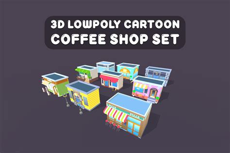Low Poly Cartoon Coffee Shop Set 3d 외부소품 Unity Asset Store