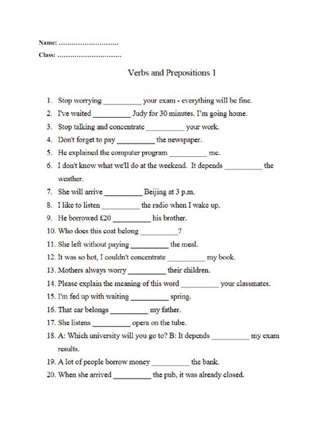 Verbs Prepositions Activity Artofit