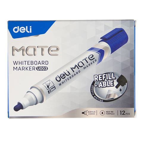 Whiteboard Marker Bullet Tip 2 0mm 12pc Mate Blue Deli