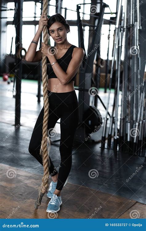 Fitness Rope Climb Exercise In Fitness Gym Workout Stock Image Image